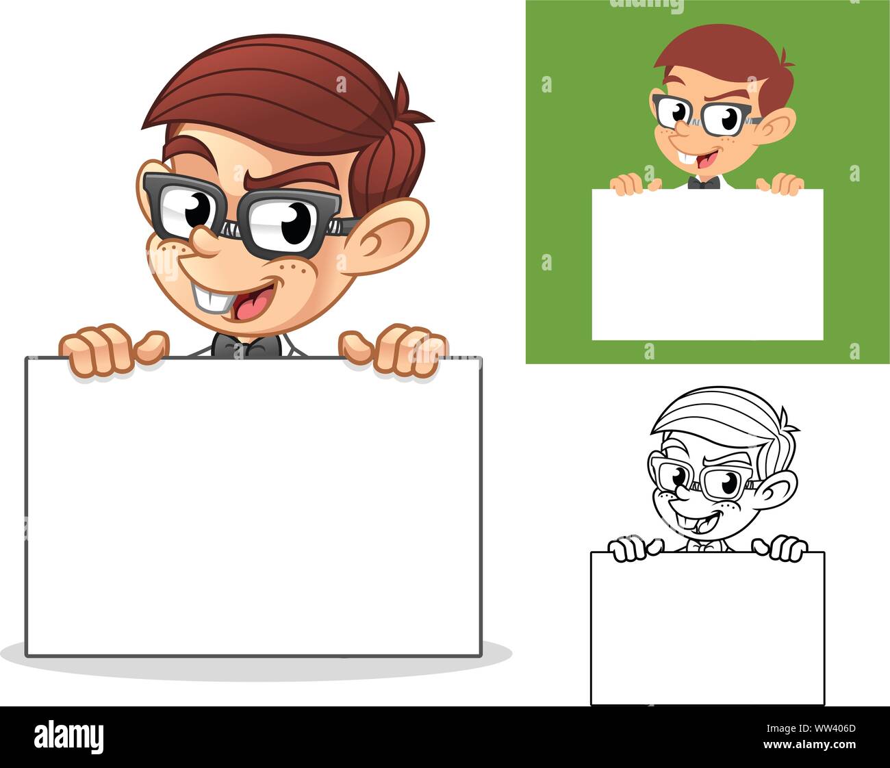 Happy Geek Boy Holding Blank Board Cartoon Character Mascot ...