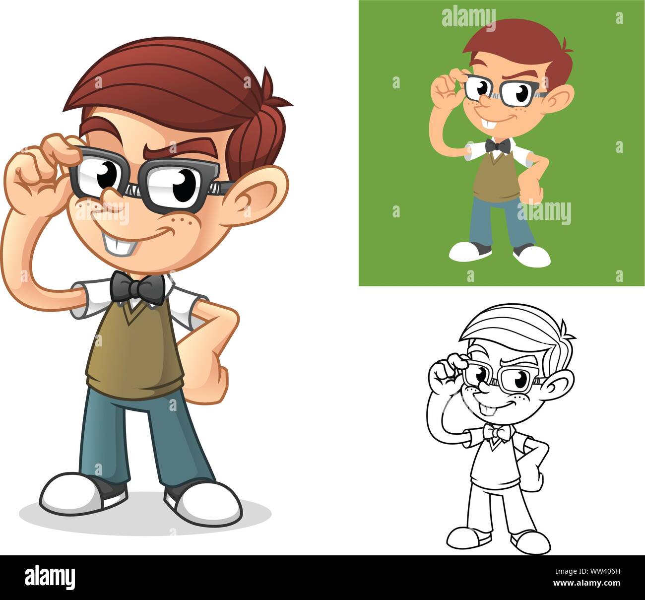 Happy Geek Boy with Confident Gesture Holding His Glasses Cartoon ...