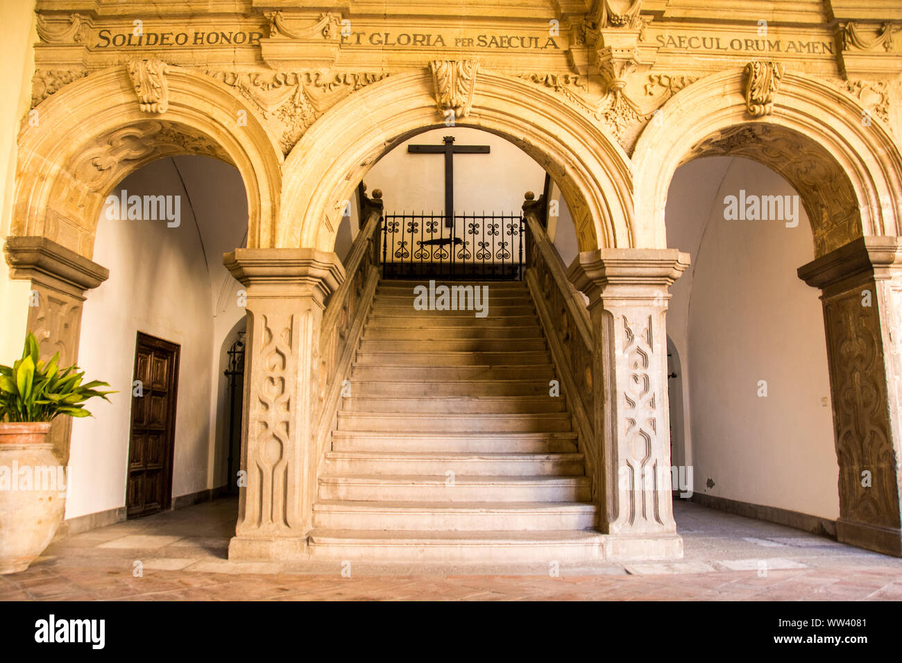 The entrance to a church, with steps leading to the second floor Stock ...