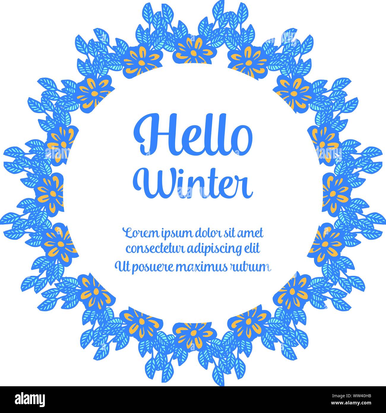Template of place for your text, hello winter, with various shape blue ...