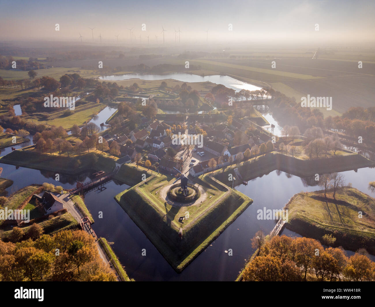 Aerial view of Fortification village of Bourtange. This is a historic ...