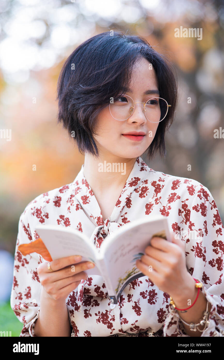 girl with fall, so beautiful with clear eyes and silky hair love Stock ...