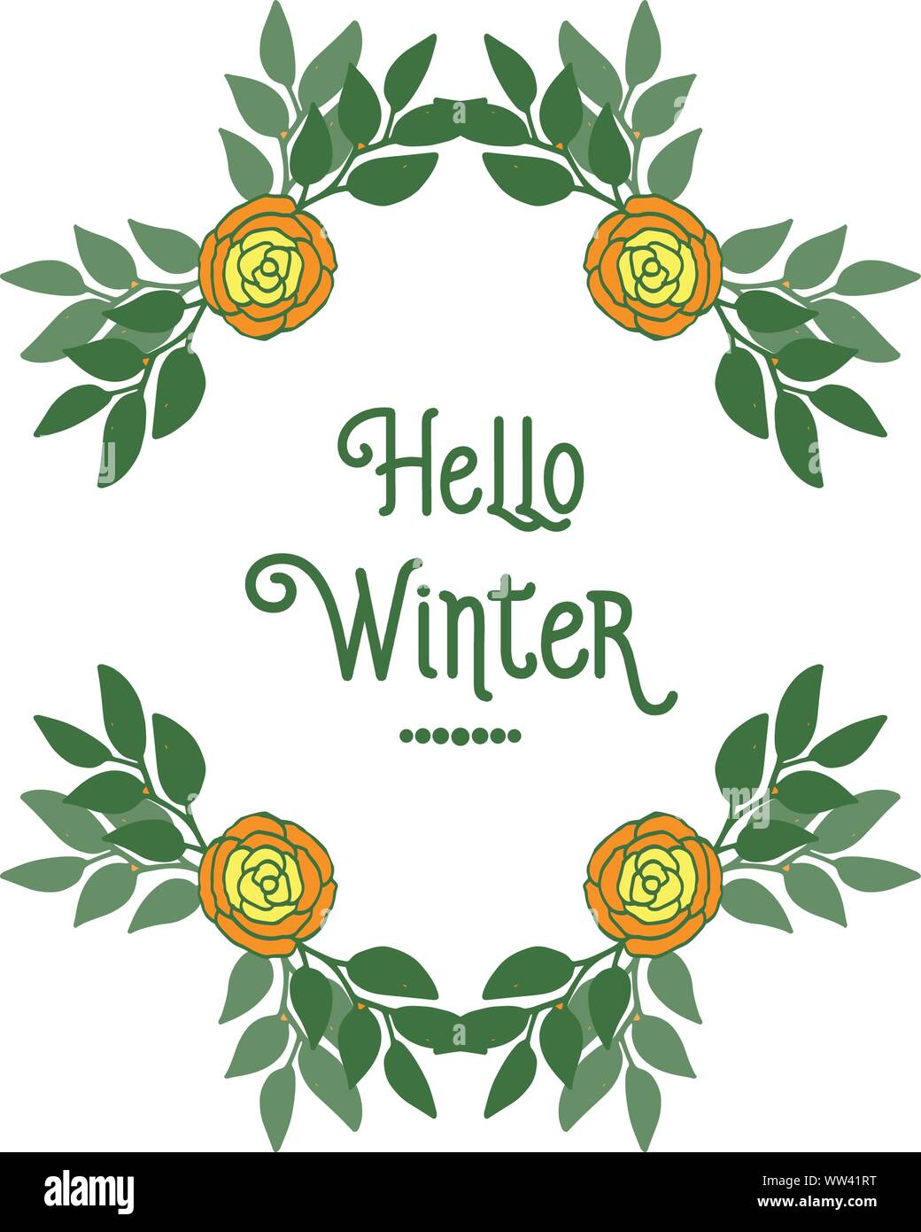 Hello winter greeting card with design element colorful rose flower ...