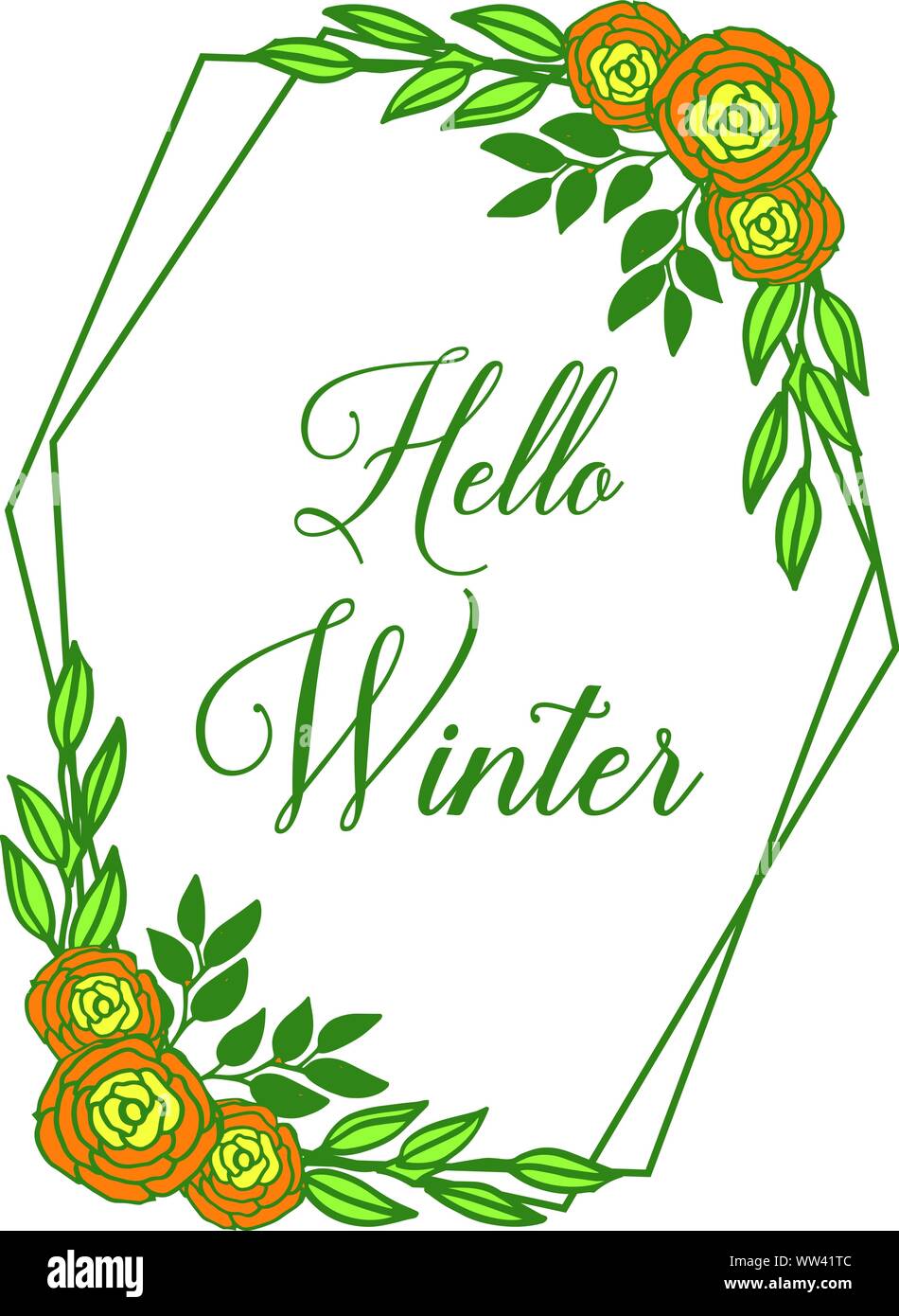 Hello winter greeting card with design element colorful rose flower ...