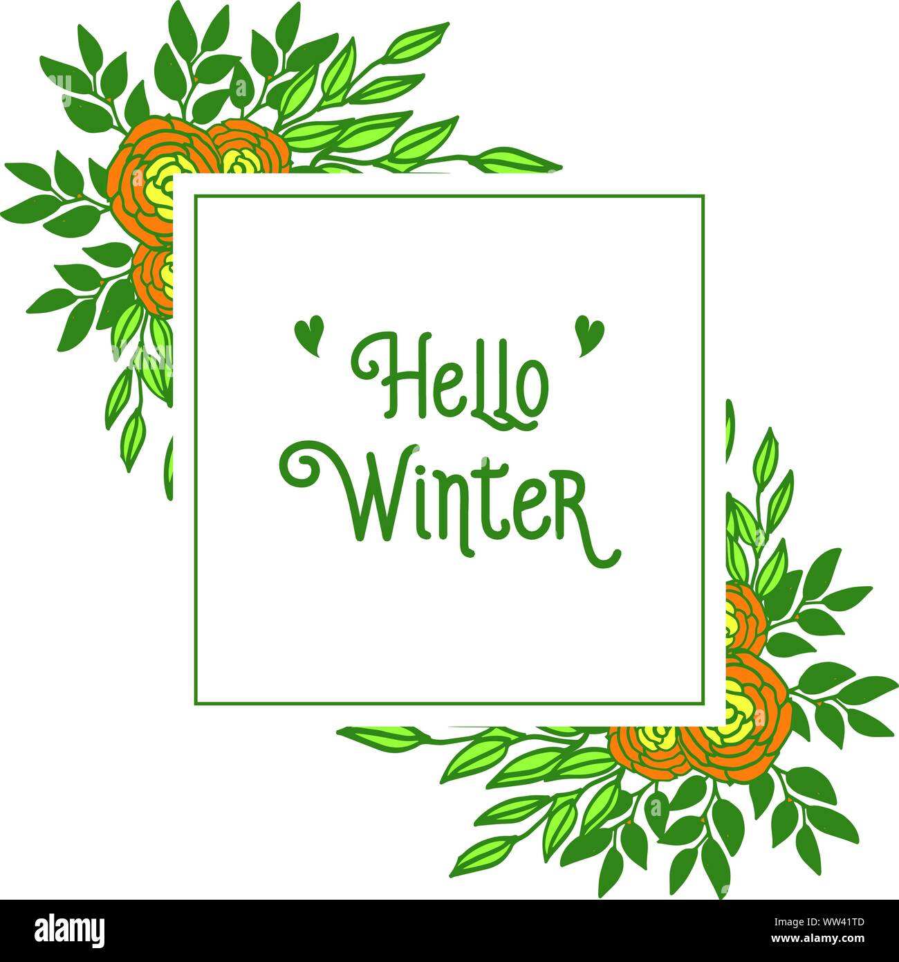 Hello winter greeting card with design element colorful rose flower ...