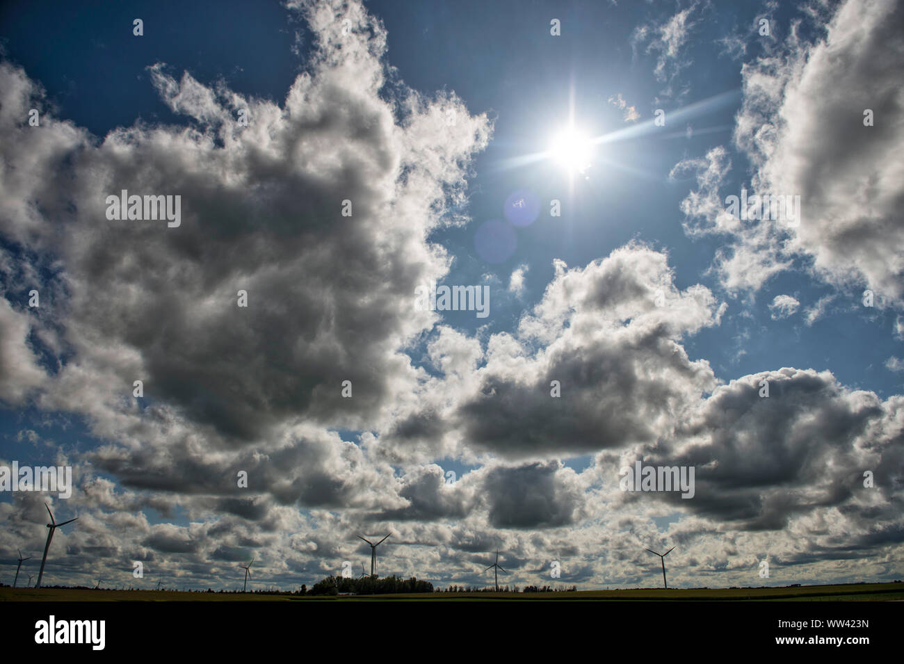 UNITED STATES - September 11, 2019: Windmills turn in the breeze near ...