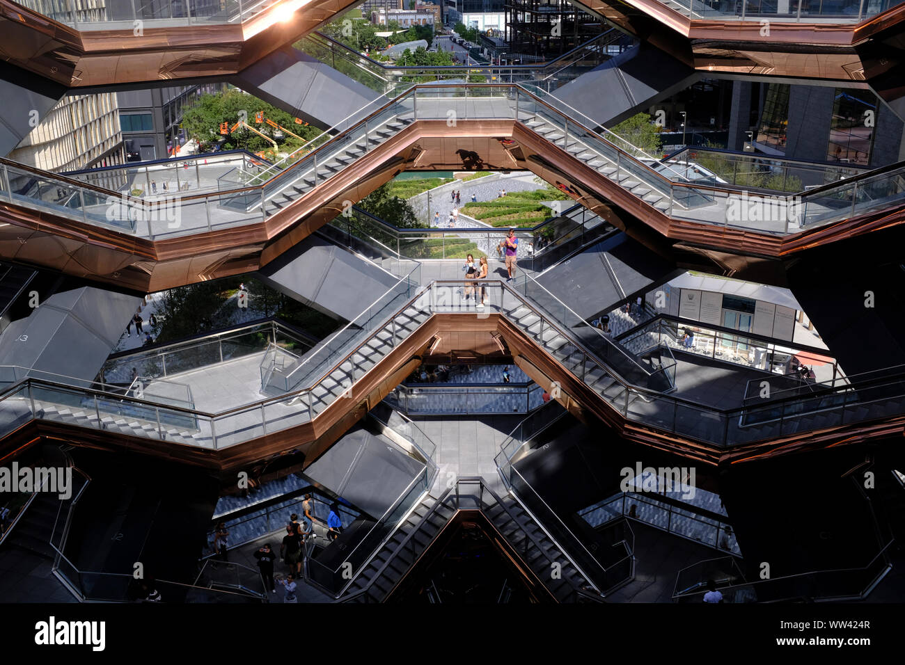 Inside The Vessel in Hudson Yards in New York City looking down Stock ...