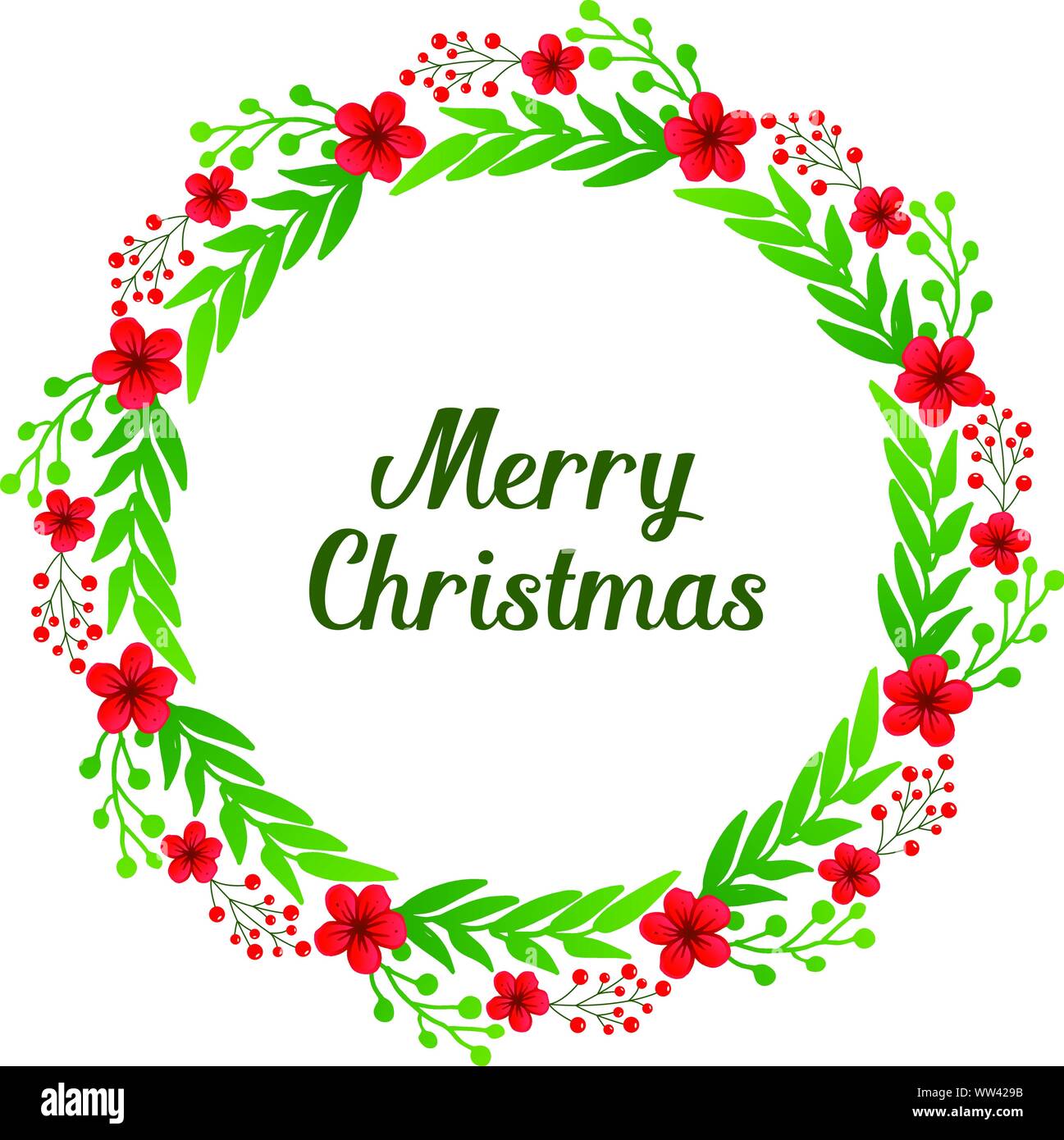Template for card merry christmas, with design shape circle red floral ...