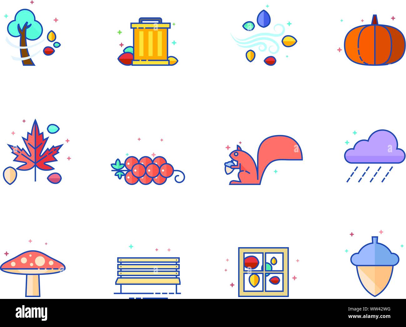 Autumn icons in flat color style. Vector illustration Stock Vector ...