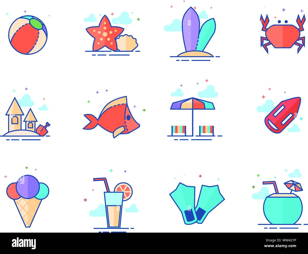 Beach icons in flat color style. Vector illustration Stock Vector Image ...