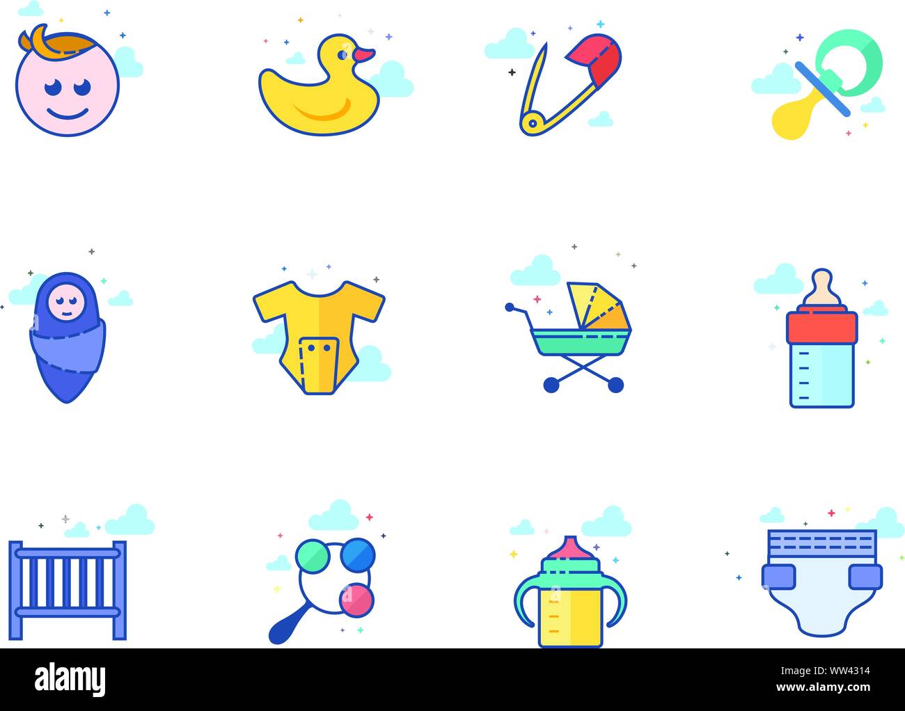 Babies icons in flat color style. Vector illustration Stock Vector ...