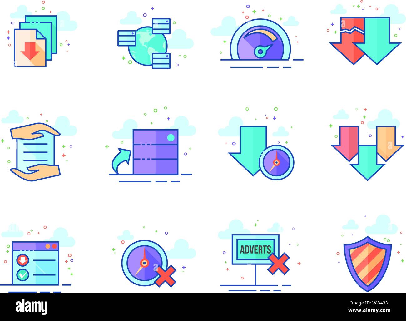 File sharing icon series in flat color style. Vector illustration Stock ...
