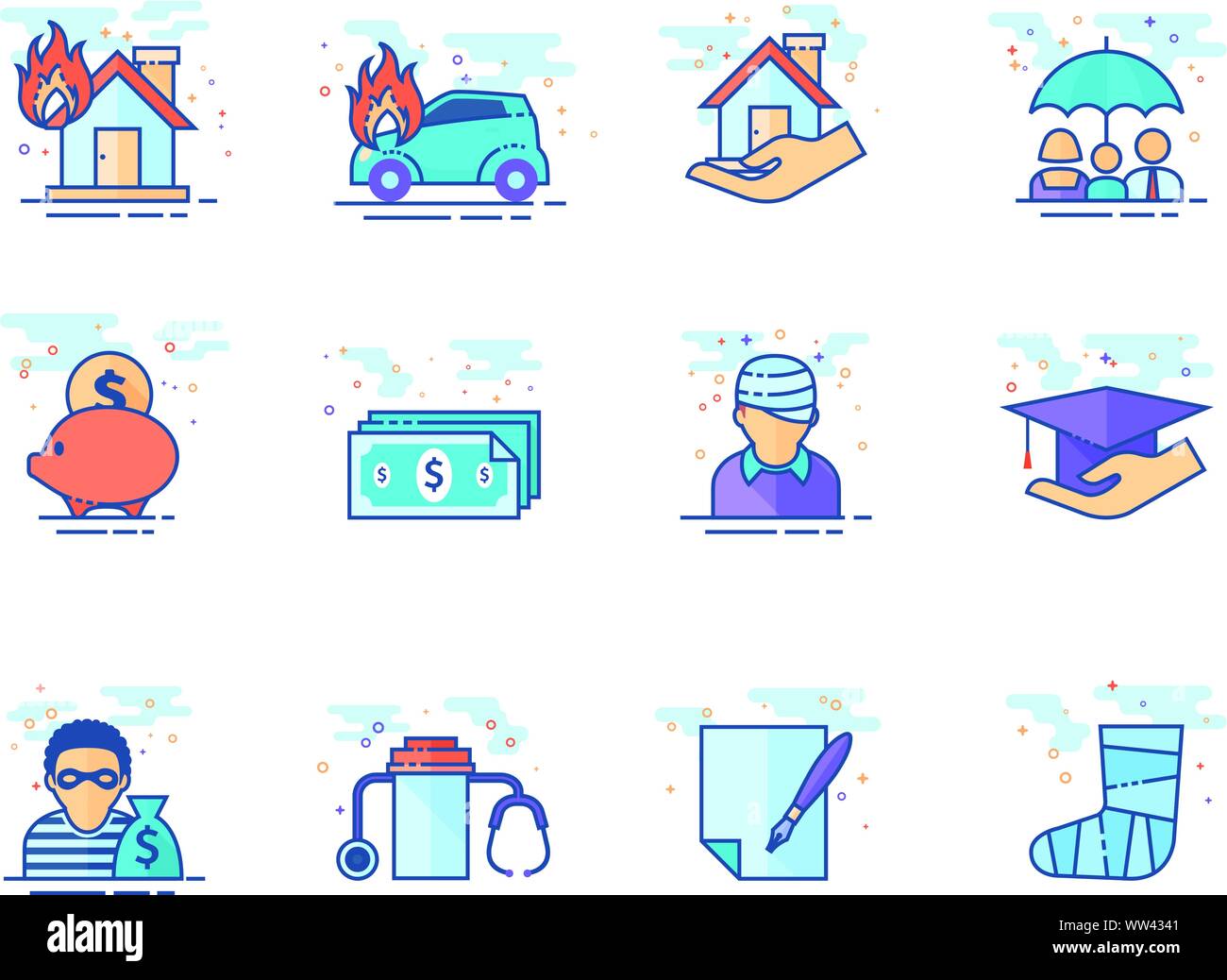 Insurance icons in flat color style. Vector illustration Stock Vector ...