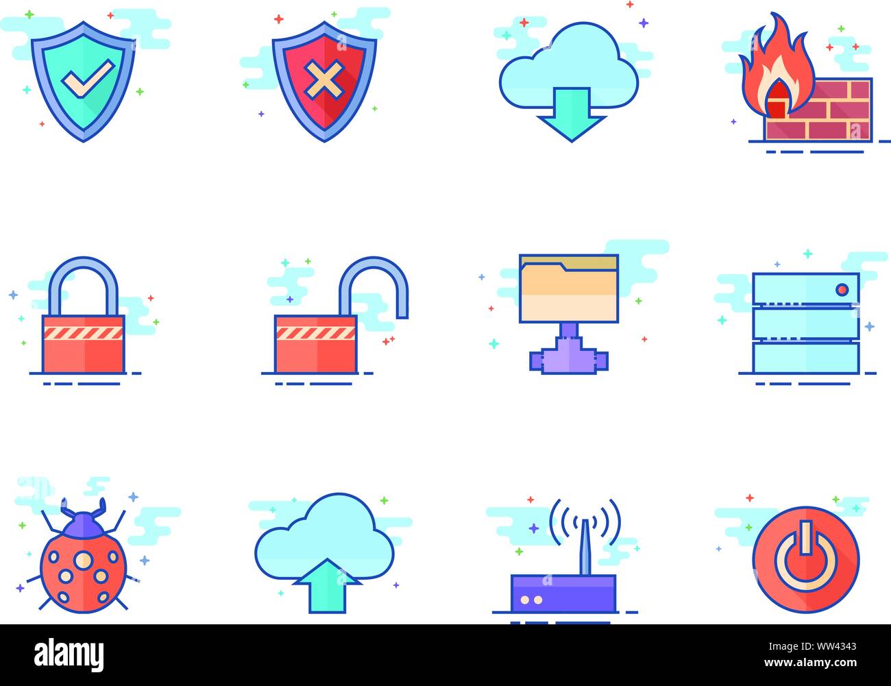 Computer network icon series in flat color style. Vector illustration ...