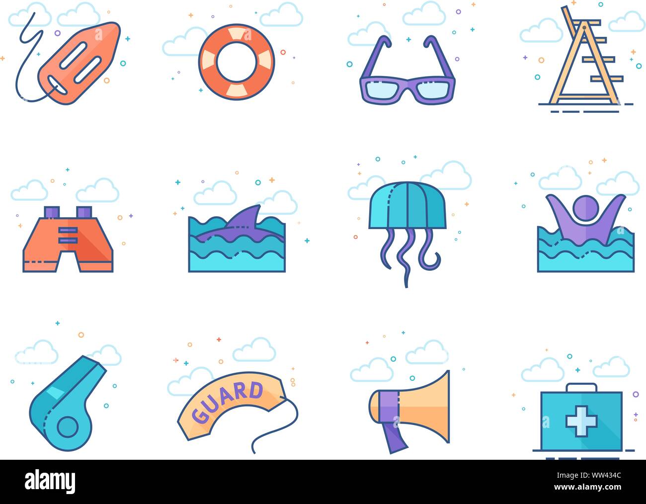 Lifeguard icons in flat color style. Vector illustration Stock Vector ...