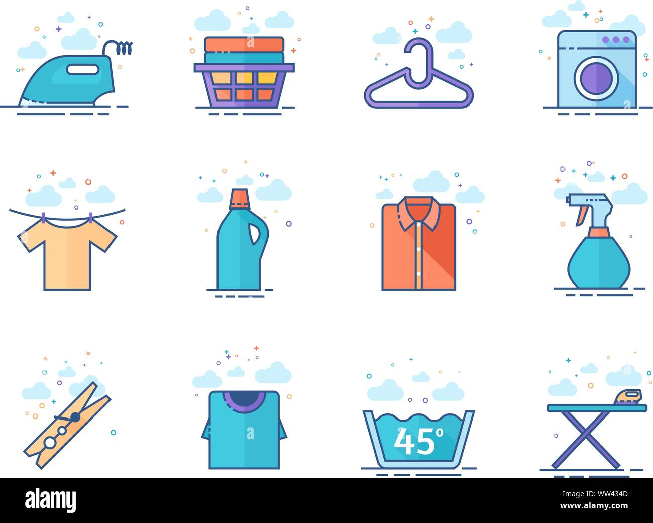 Laundry icons in flat colors style. Vector illustration Stock Vector ...