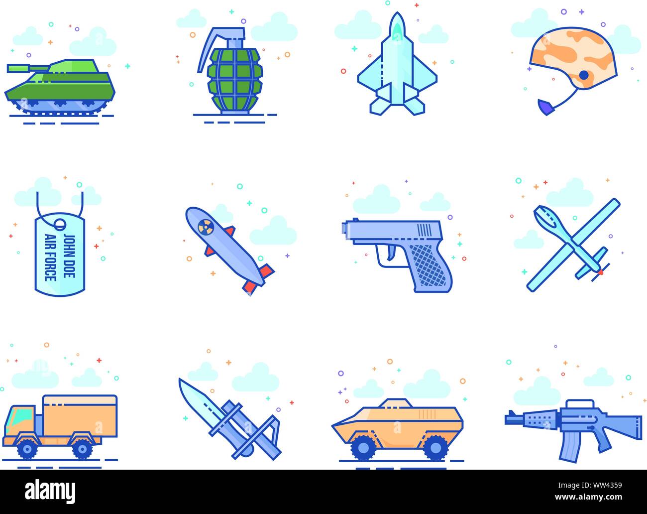 Military icons in flat colors style. Vector illustration Stock Vector ...