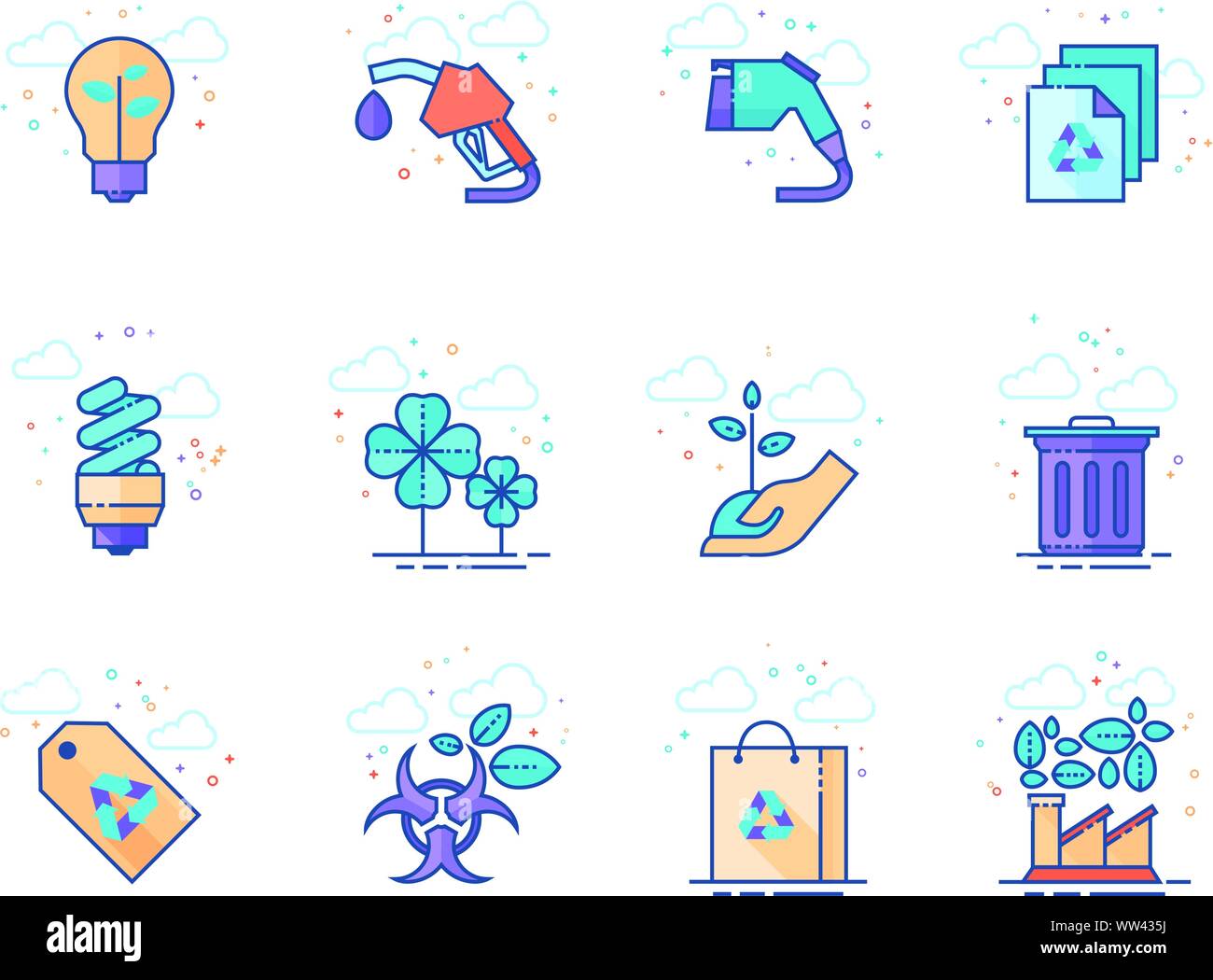 Environment icon series in flat color style. Vector illustration Stock ...