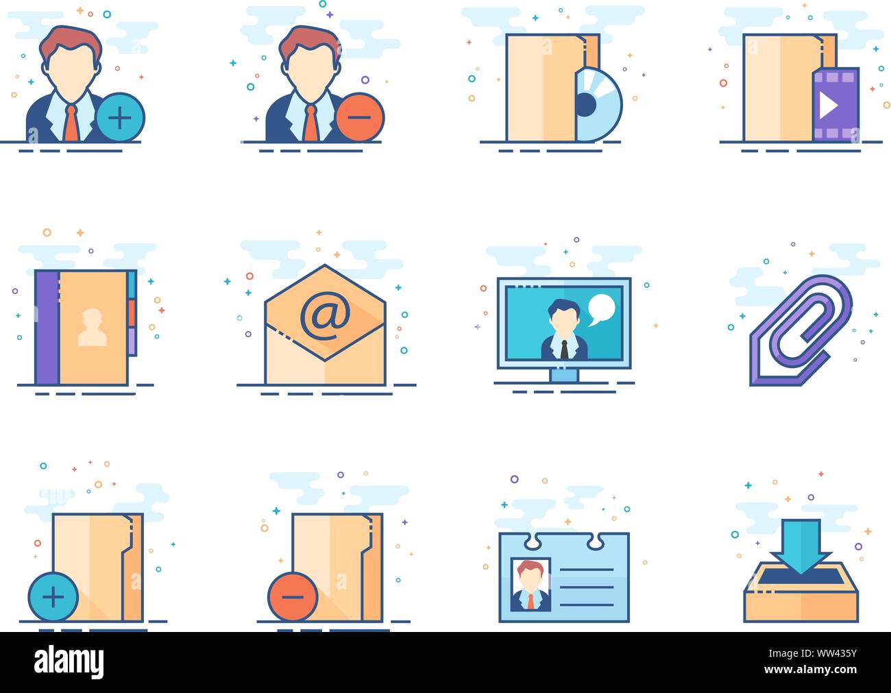 Group collaboration icon series in flat color style. Vector ...