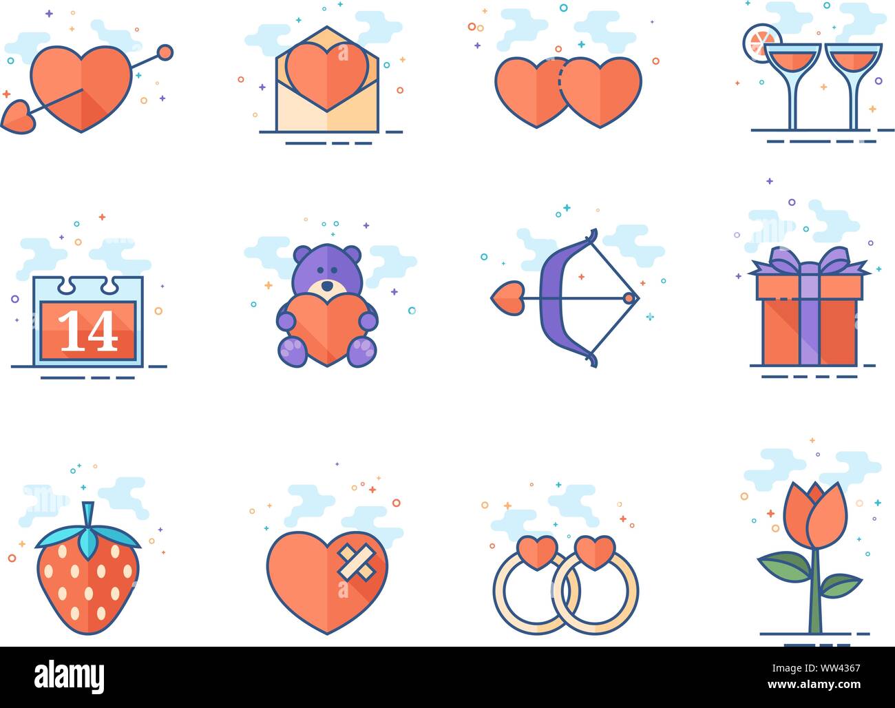 Valentine related items icon series in flat color style. Vector ...