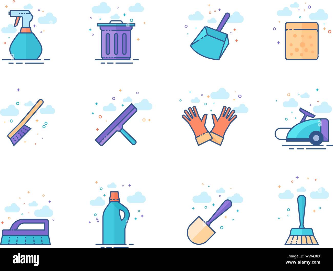 Cleaning tool icon series in flat color style. Vector illustration ...