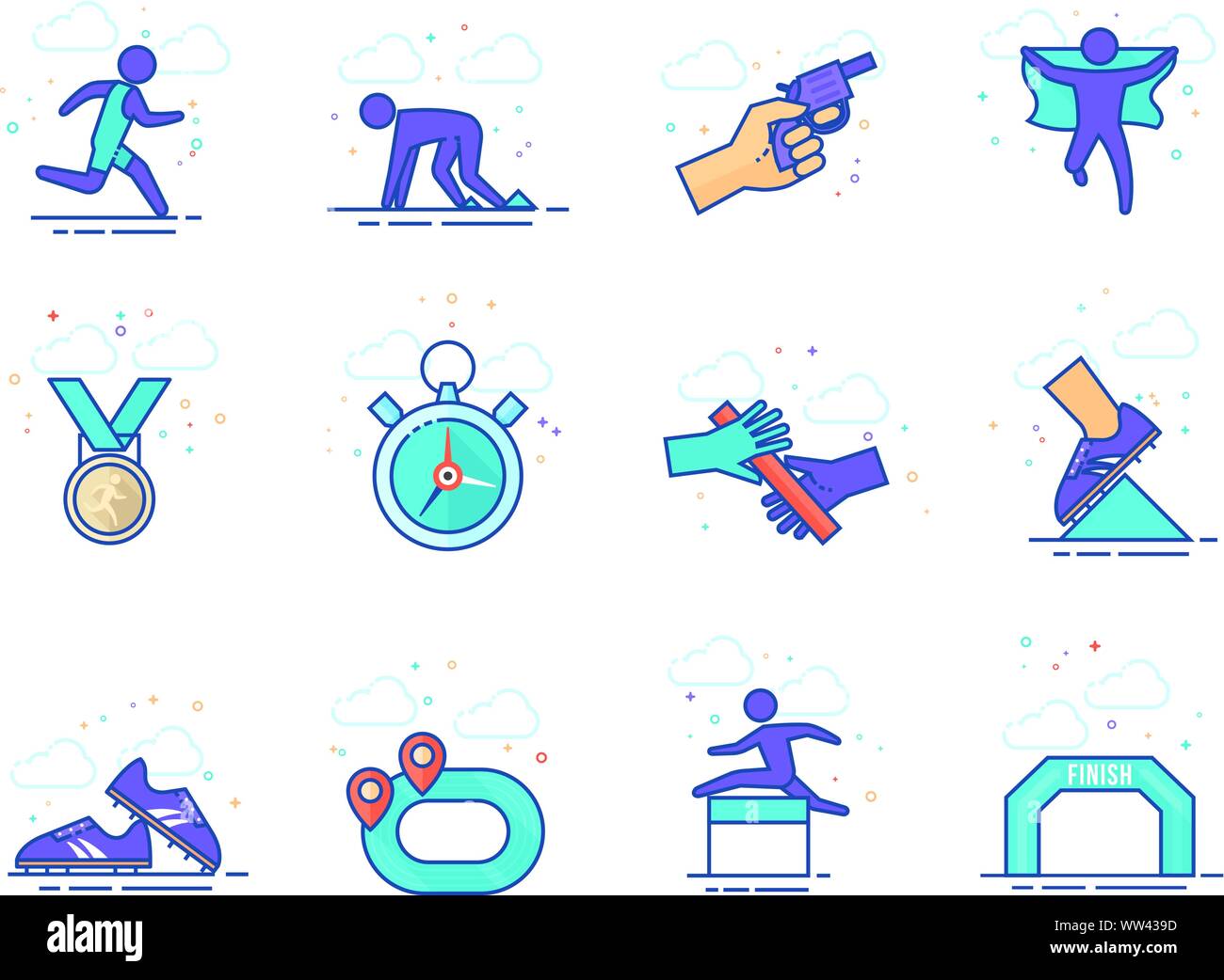 Run competition icon series in flat colors style. Vector illustration ...