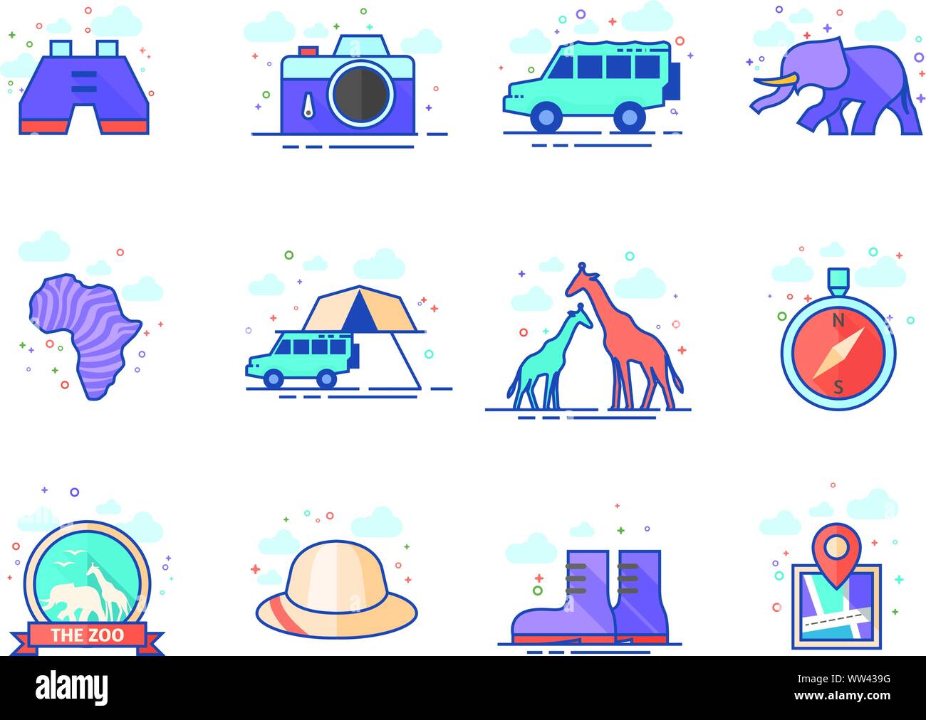 Safari icons in flat color style. Vector illustration Stock Vector ...