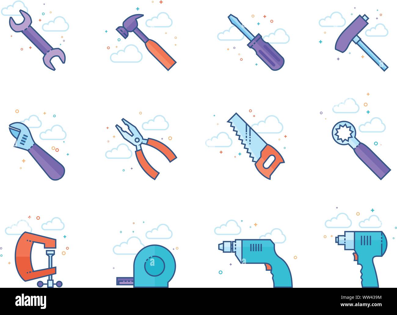 Hand tools icon series in flat color style. Vector illustration Stock ...