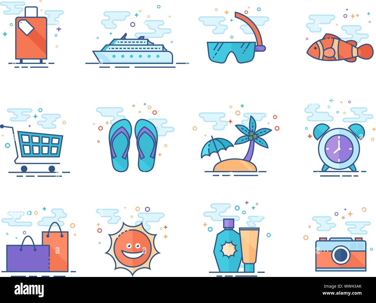 Travel icon set in flat colors style. Vector illustration Stock Vector ...