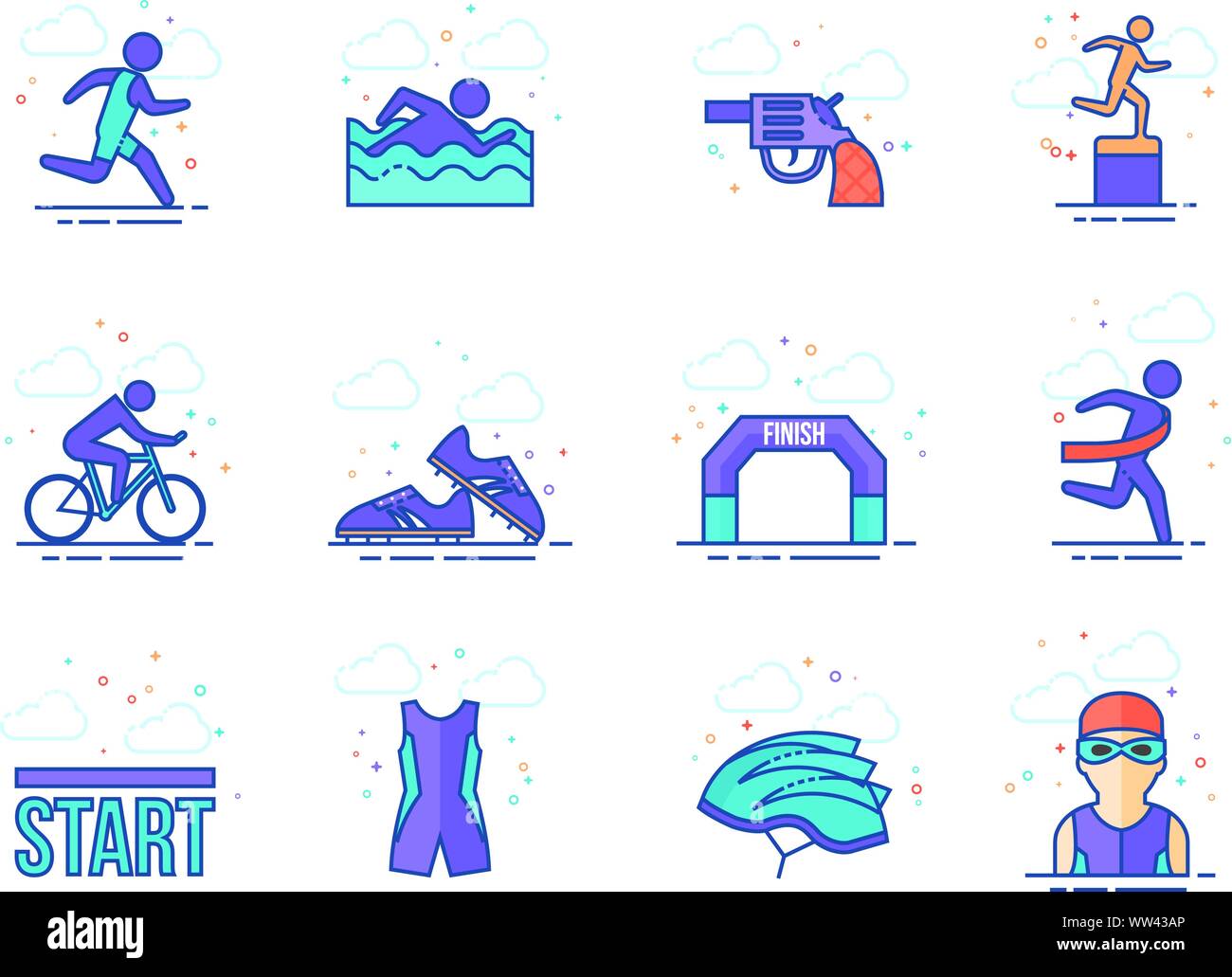 Triathlon icon series in flat colors style. Vector illustration Stock ...