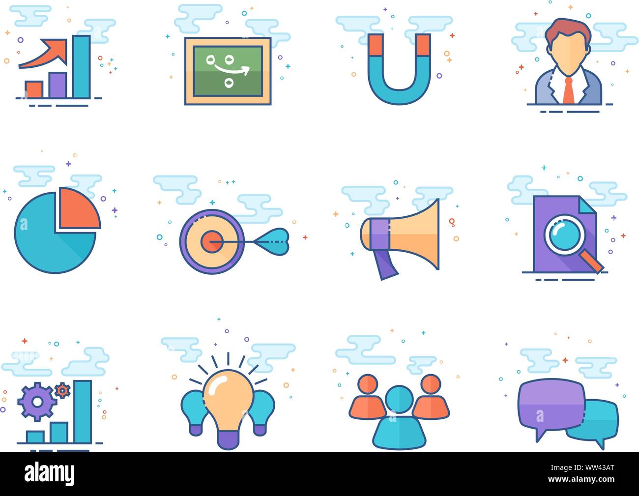Marketing icons in flat color style. Vector illustration Stock Vector ...