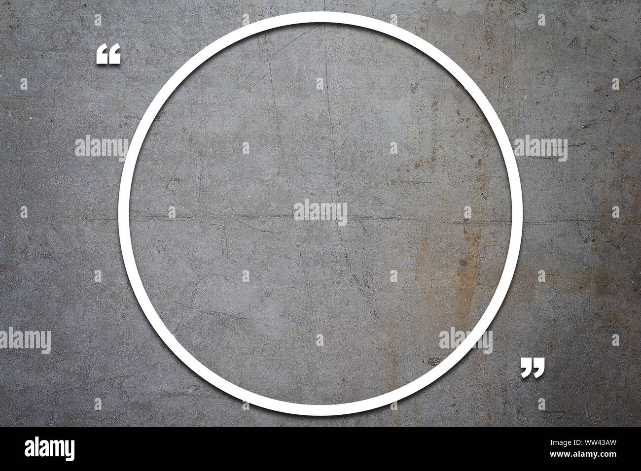 Round text box and quotation mark on concrete background, communication ... Round text box and quotation mark on concrete background, communication ...