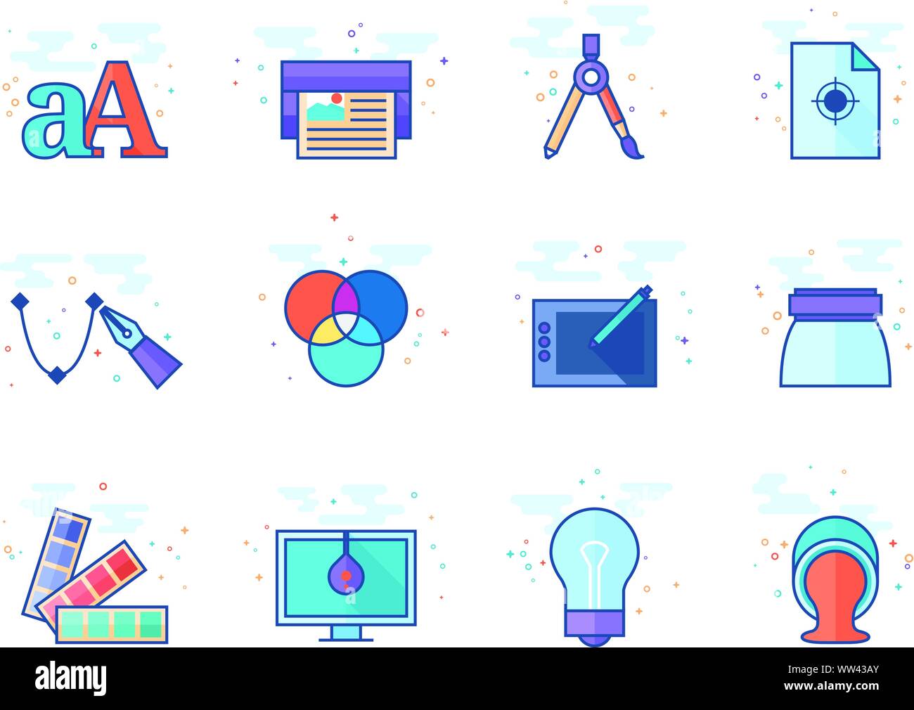 Printing & graphic design icon series in flat color style. Vector ...