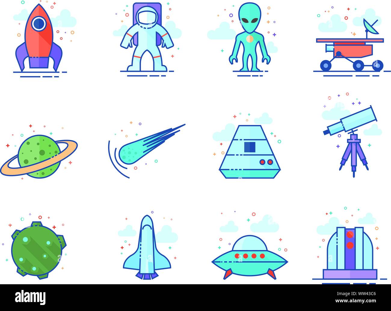 Space related icons incolor circles. Vector illustration Stock Vector ...