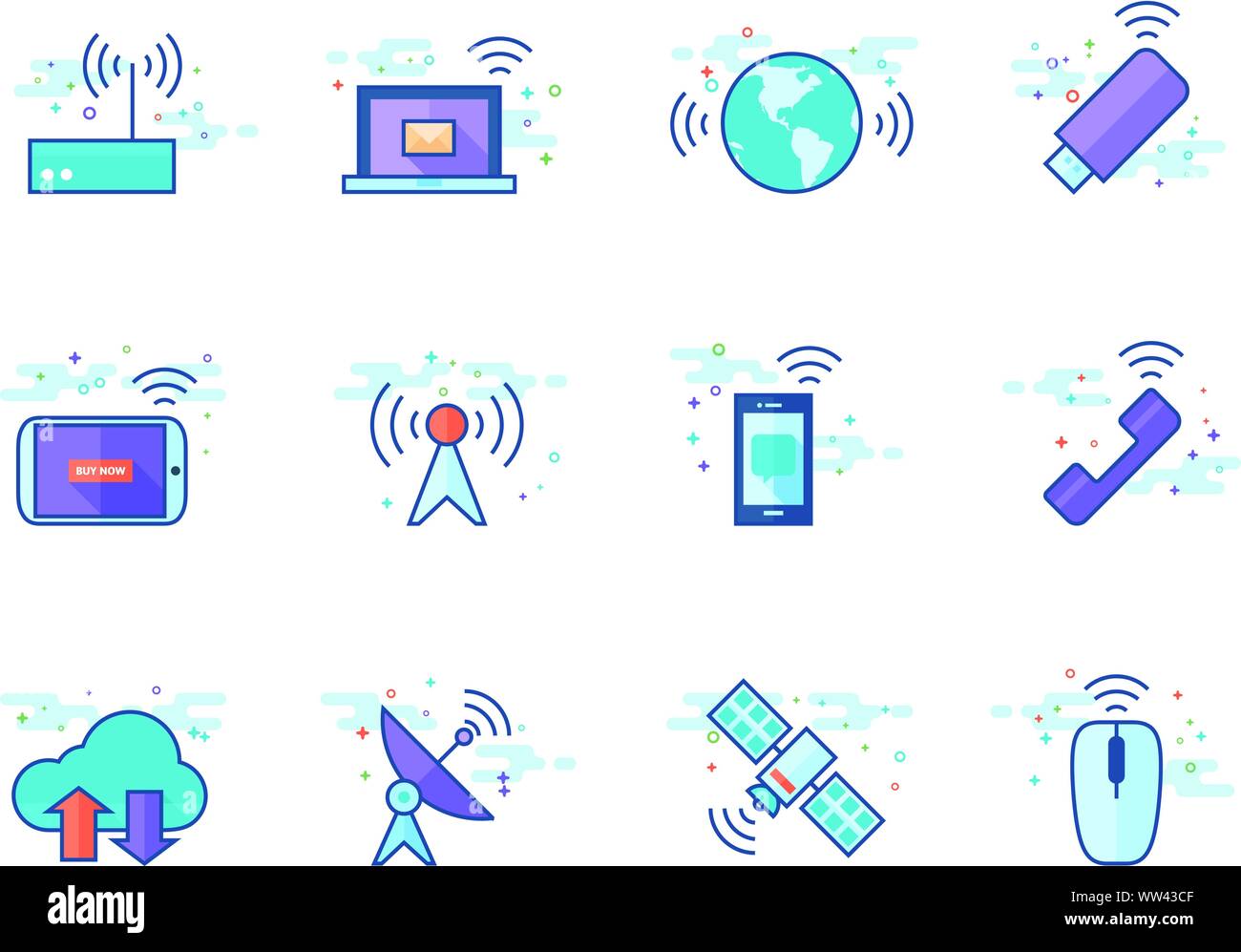 Wireless technology icon series in flat color style. Vector ...