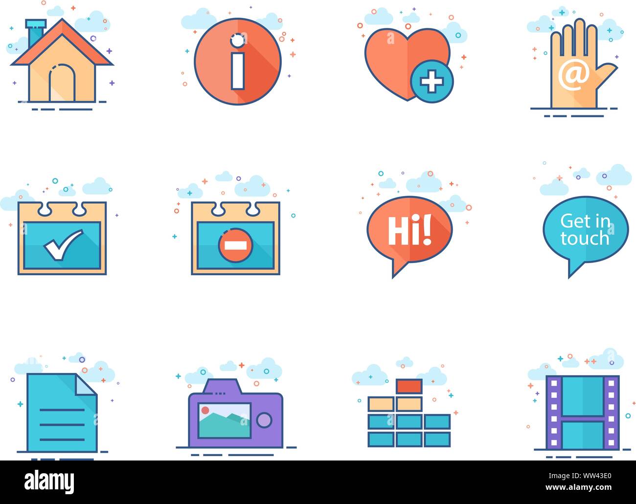 Icons set for personal portfolio website in flat color style. Vector ...