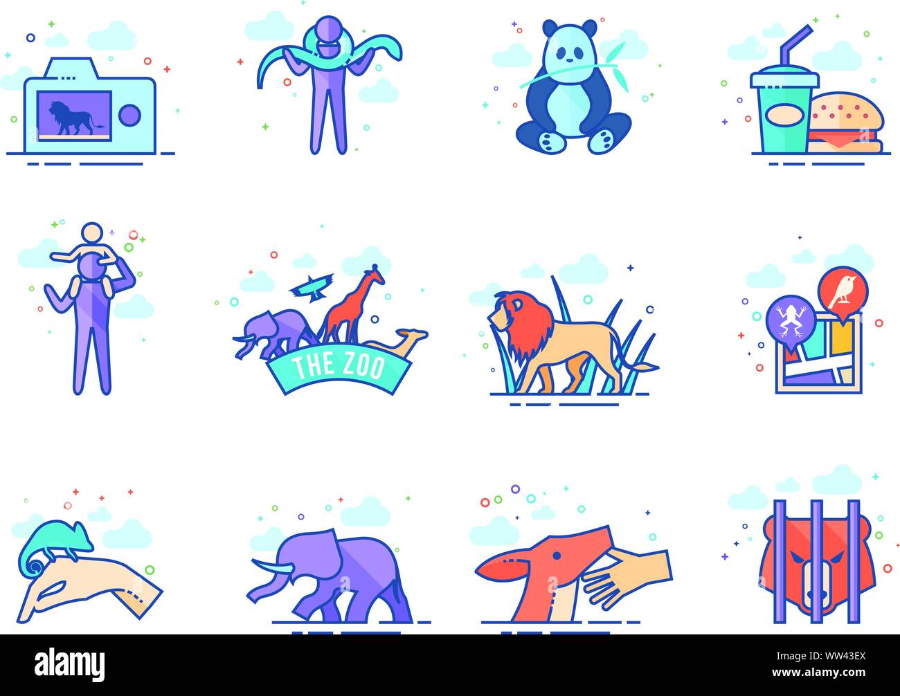Zoo icons in flat color style. Vector illustration Stock Vector Image ...