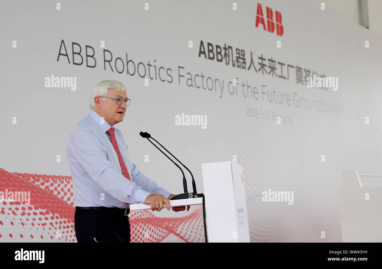Shanghai, China. 12th Sep, 2019. Peter Voser, Chairman and CEO of ABB, speaks during the ...
