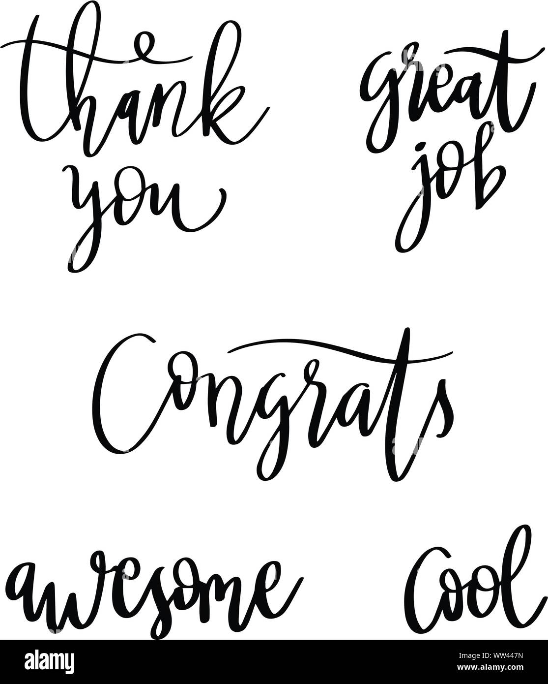 Lettering words. Compliment words. Thank you, congratulation. Vector ...