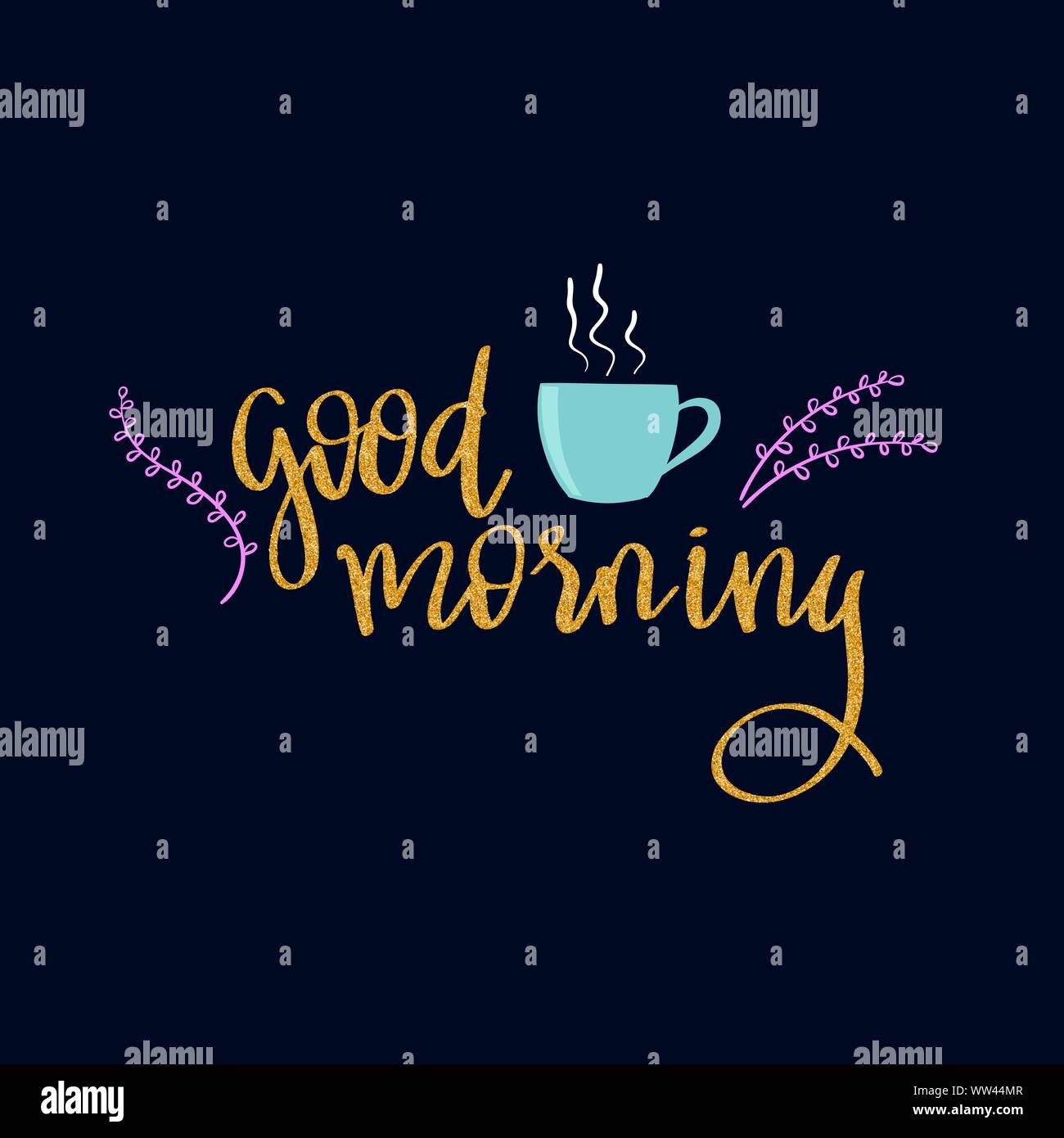 Lettering words in gold glitter style. Good morning Stock Vector Image ...