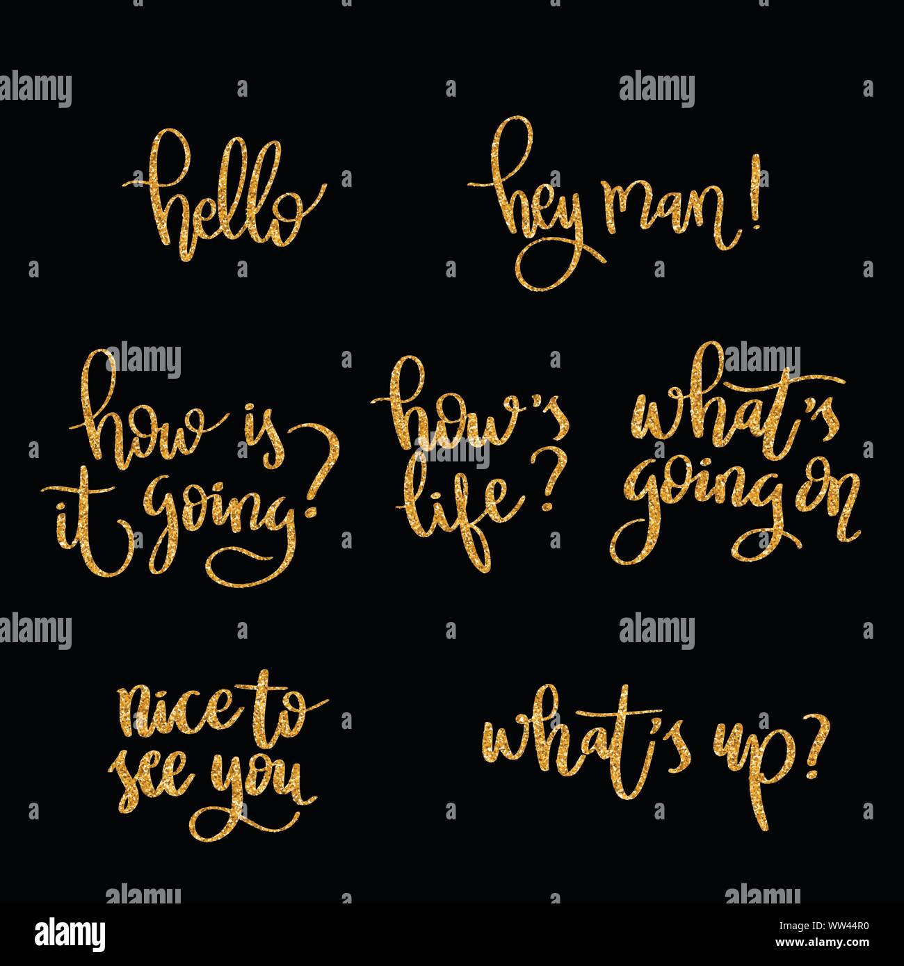 Lettering words in gold glitter. Vector background illustration for ...