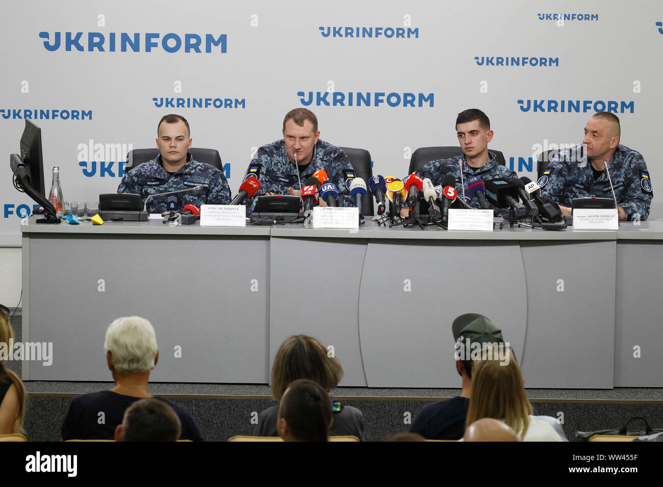 Recently released Ukrainian sailors, Oleg Melnichuk, Denys Hrytsenko, Andriy Artemenko and ...