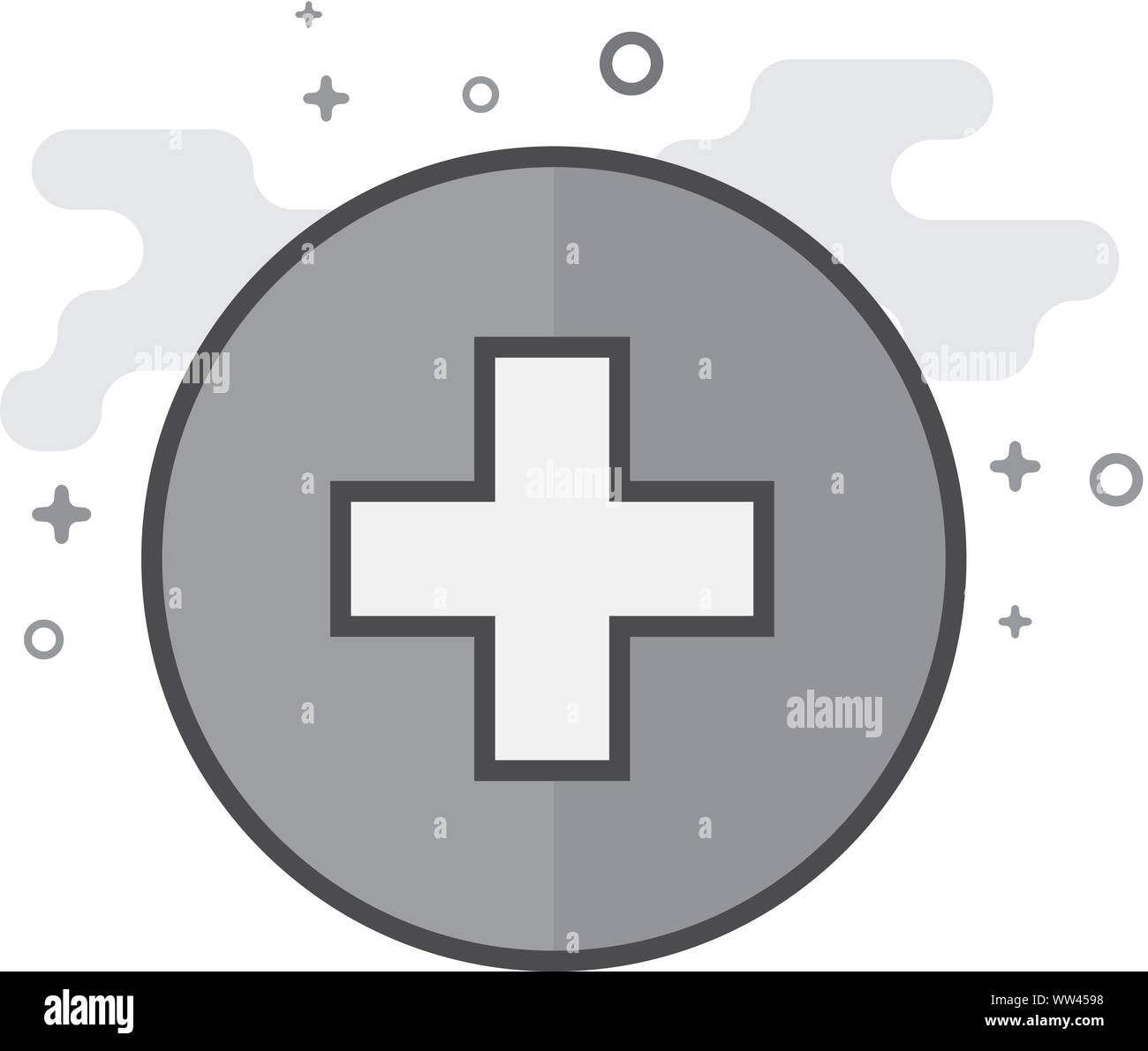 Plus sign icon in flat outlined grayscale style. Vector illustration ...