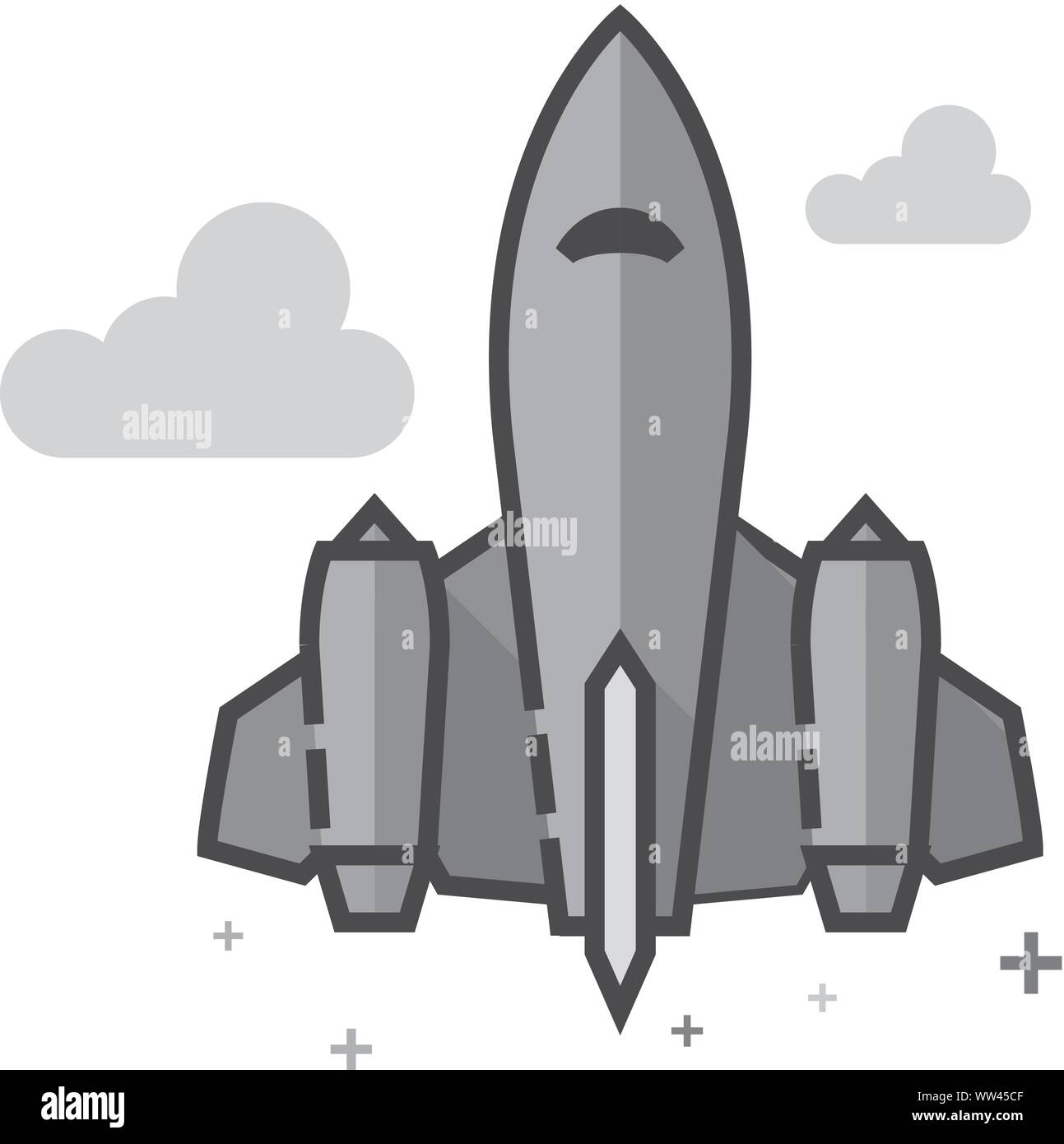 Stealth bomber icon in flat outlined grayscale style. Vector ...