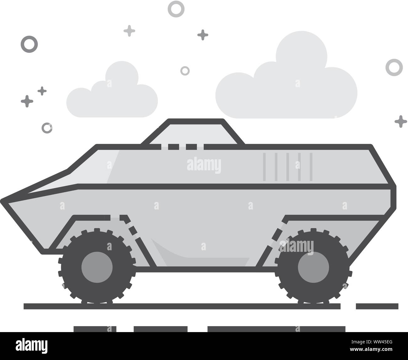Armored vehicle icon in flat outlined grayscale style. Vector ...