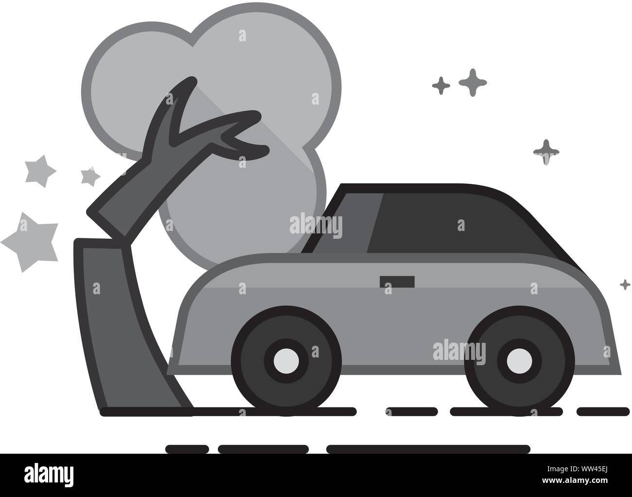 Car crash icon in flat outlined grayscale style. Vector illustration ...