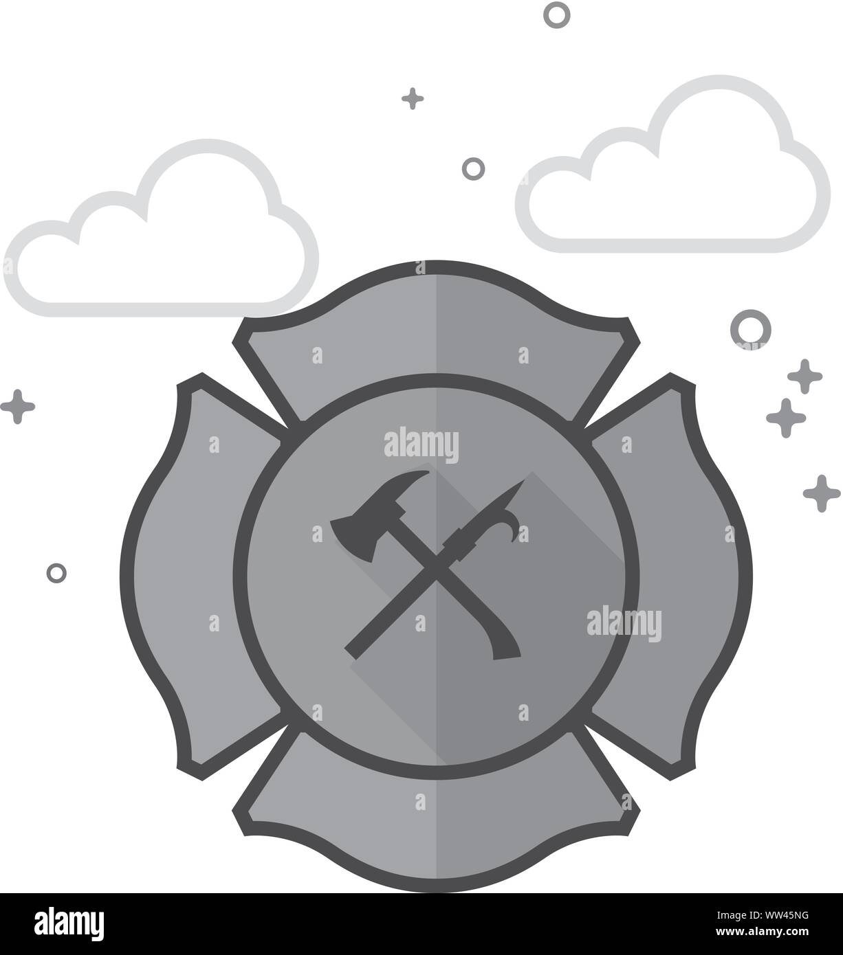 Firefighter emblem icon in flat outlined grayscale style. Vector ...