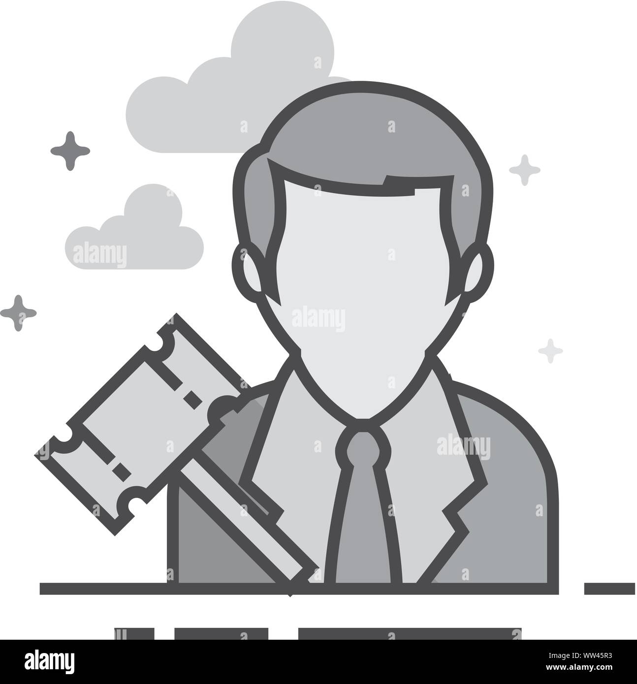 Auctioneer icon in flat outlined grayscale style. Vector illustration ...