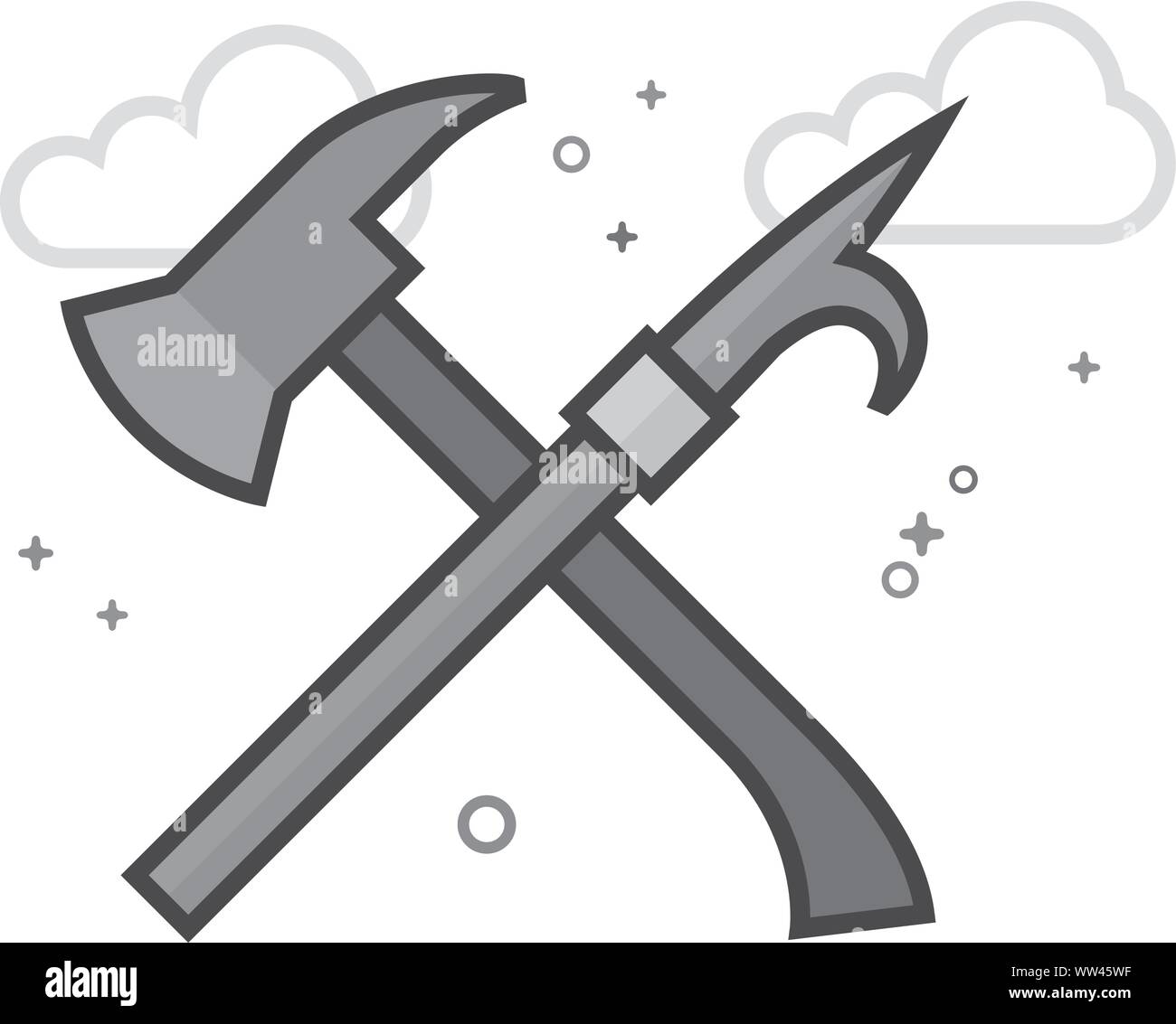 Fireman tools icon in flat outlined grayscale style. Vector ...