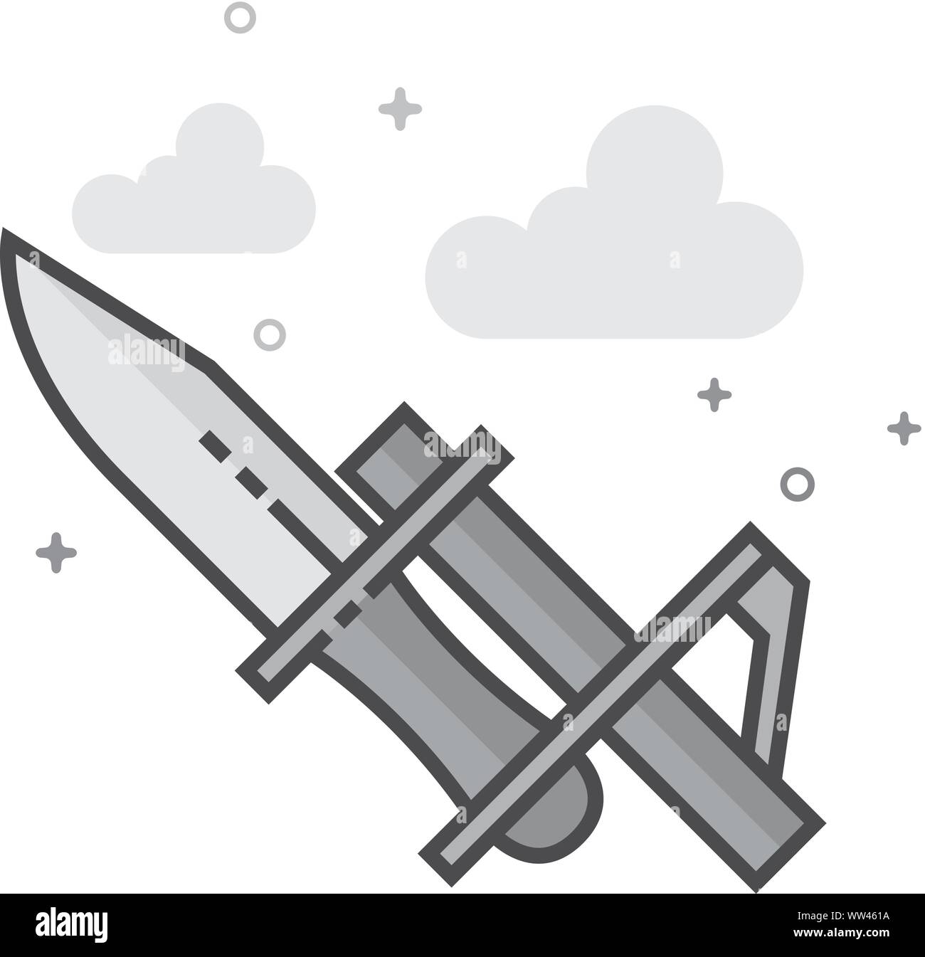 Bayonet knife icon in flat outlined grayscale style. Vector ...